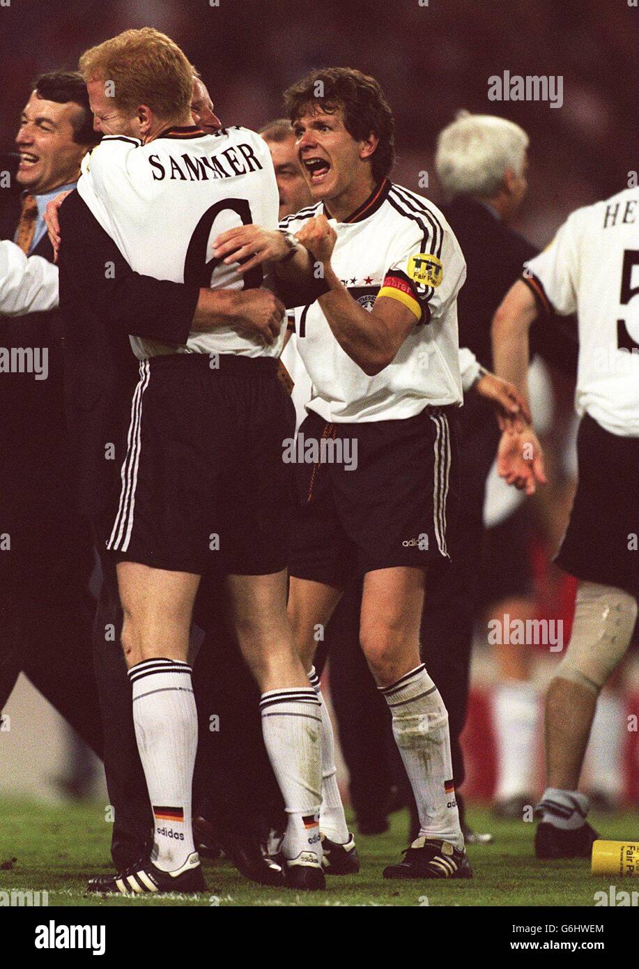 Andreas Moller, Germany celebrates his winning penalty against England ...