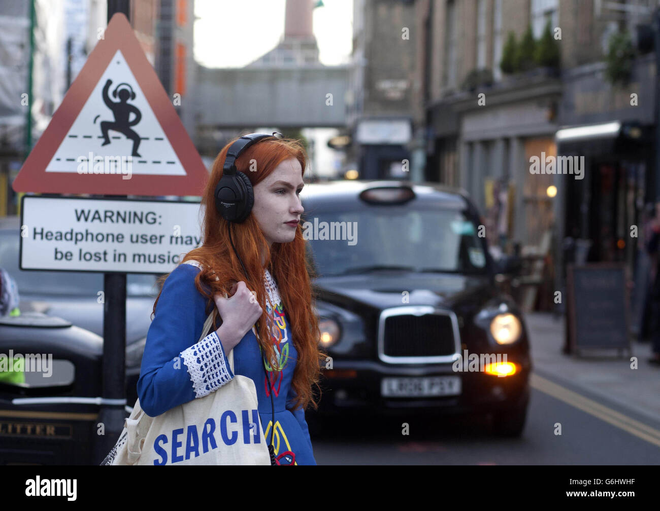 depicting the hazard of 'Headphone Users', positioned on a London ...