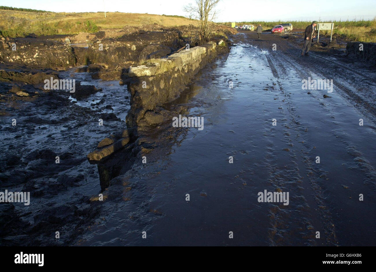 Sludge from works at a wind farm above Derrybrien, Co Galway, Ireland ...