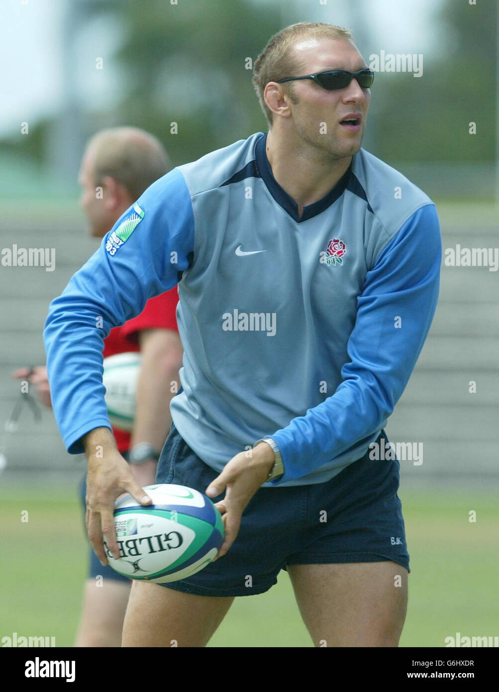England's Ben Kay wears sun glasses during training at the Carrara ...