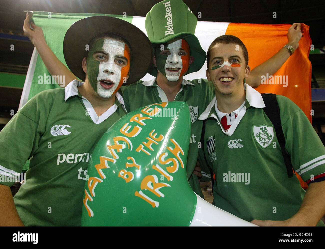 Ireland fans (from left) Brian Carroll, Eamonn Cooney and Niall Carroll ...