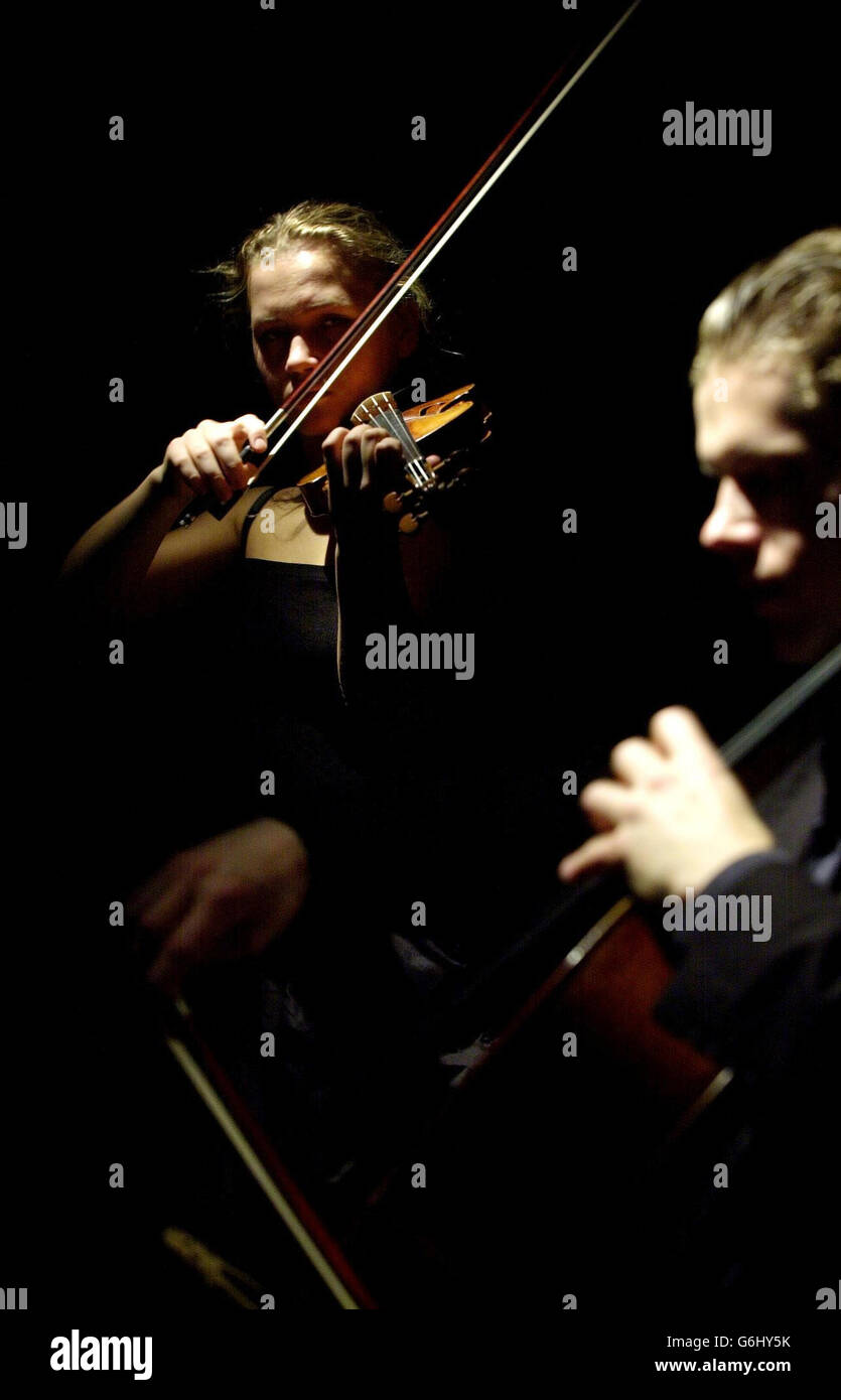 Mari Samuelson plays a 1716 violin made by Antonio Stradavari while her ...
