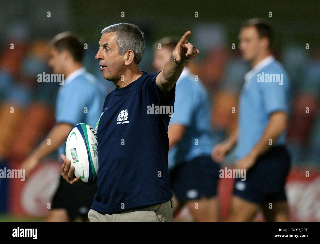 Scottish rugby coach Ian McGeechan gives instructions during a training ...