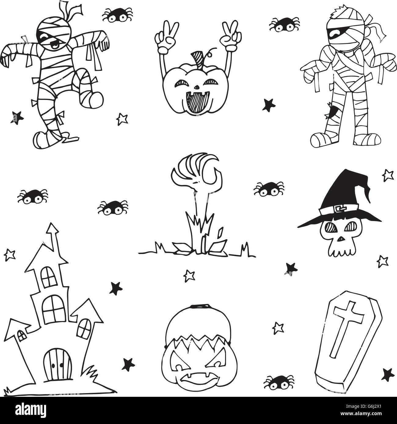 Black and white Halloween doodle vector Stock Vector Image & Art - Alamy