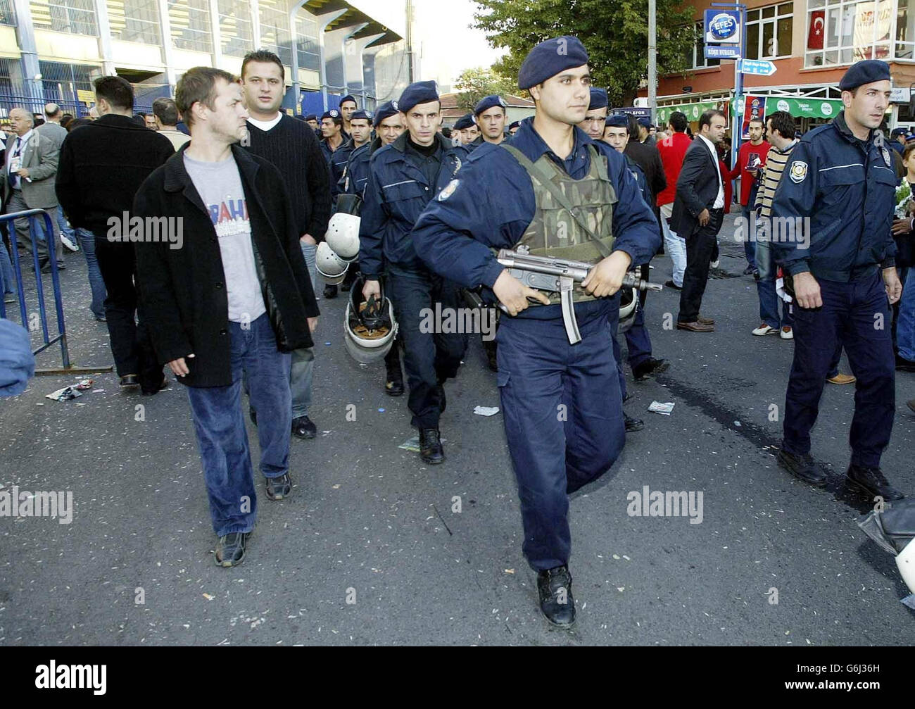 Turkish police outside the ground. Turkish Police patrol outside the ...