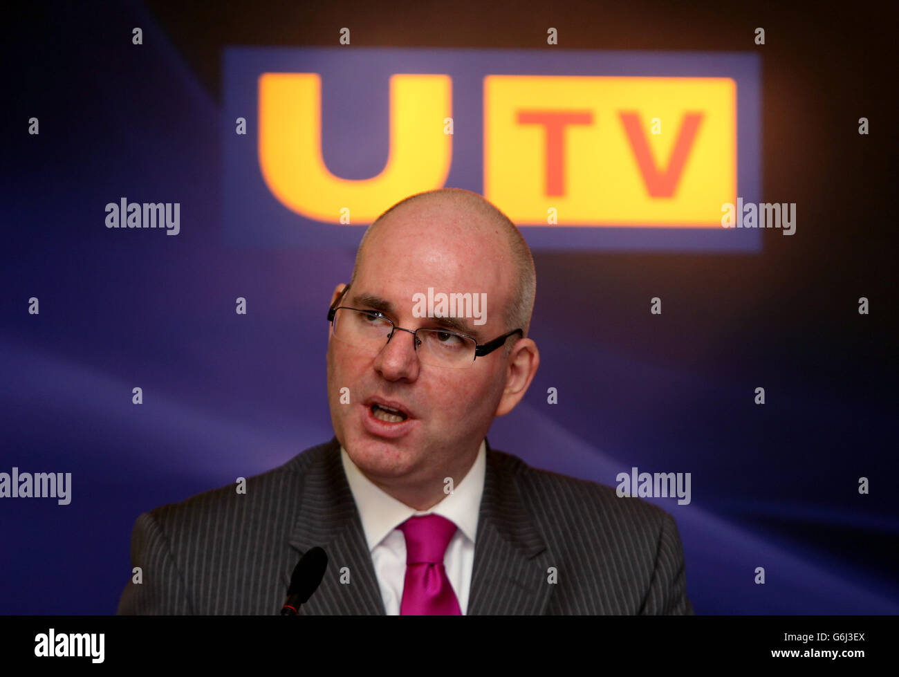 Managing Director of UTV Television Michael Wilson speaking at a press ...
