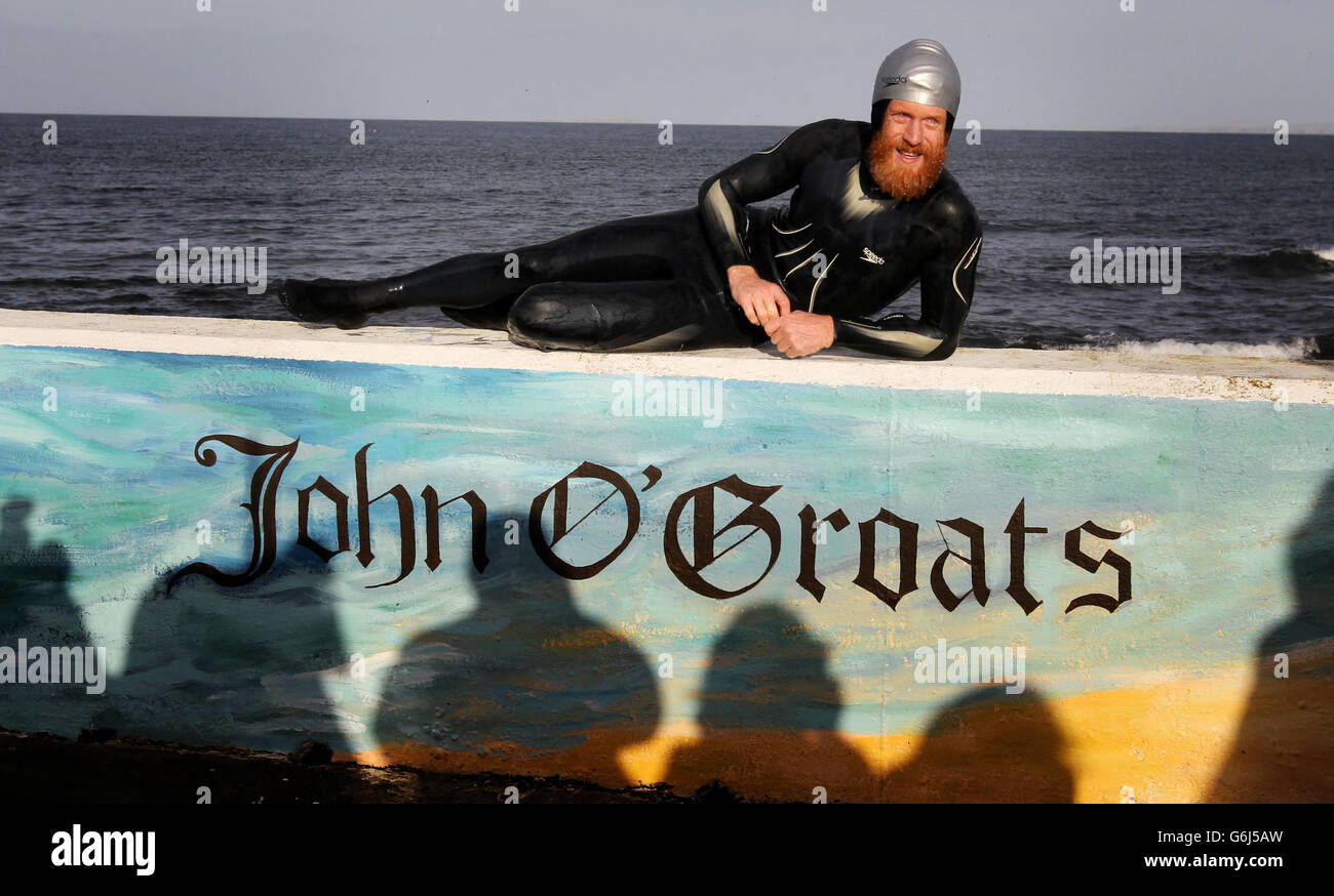 Man becomes first to swim UK length Stock Photo - Alamy