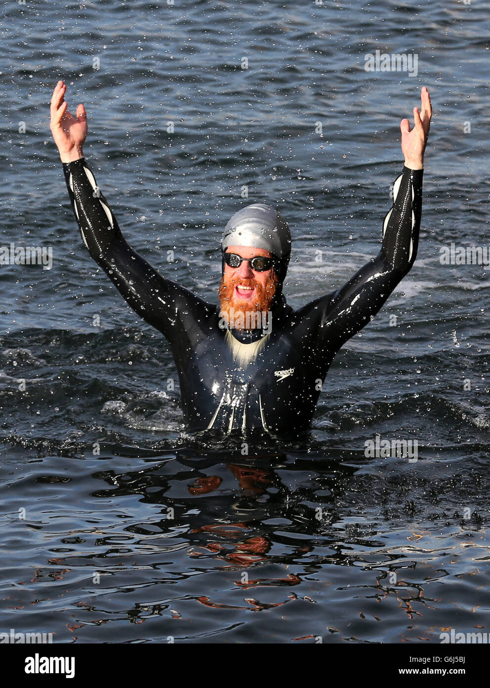 Man becomes first to swim UK length Stock Photo - Alamy
