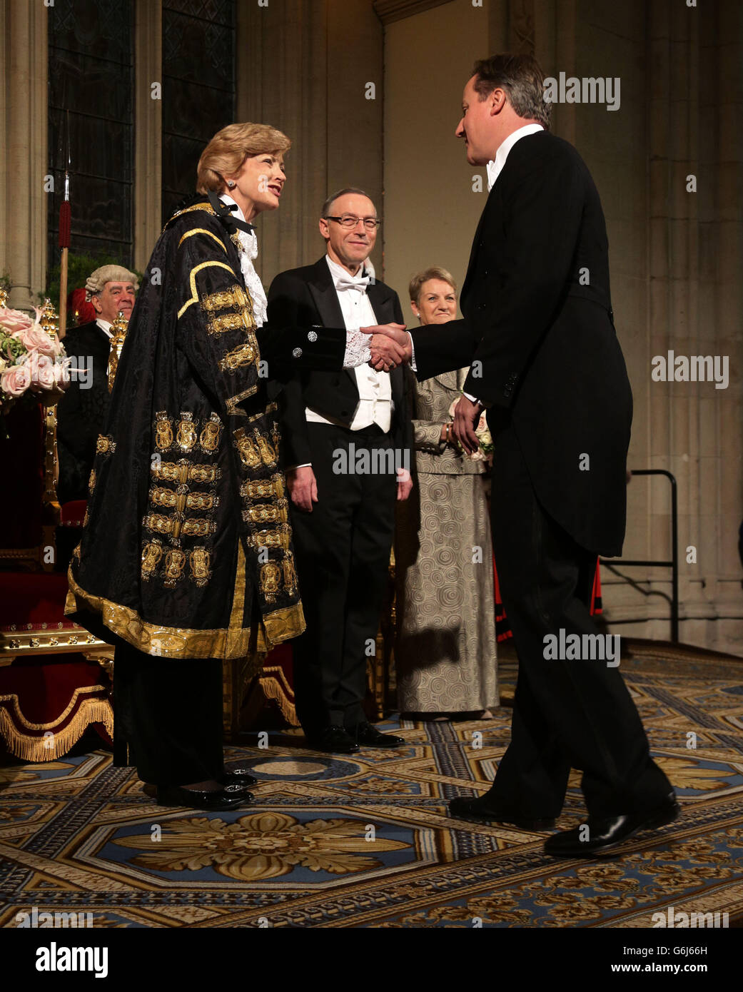 Lady Judge Lord Mayor Alderman Fiona Woolf greets Prime Minister David ...