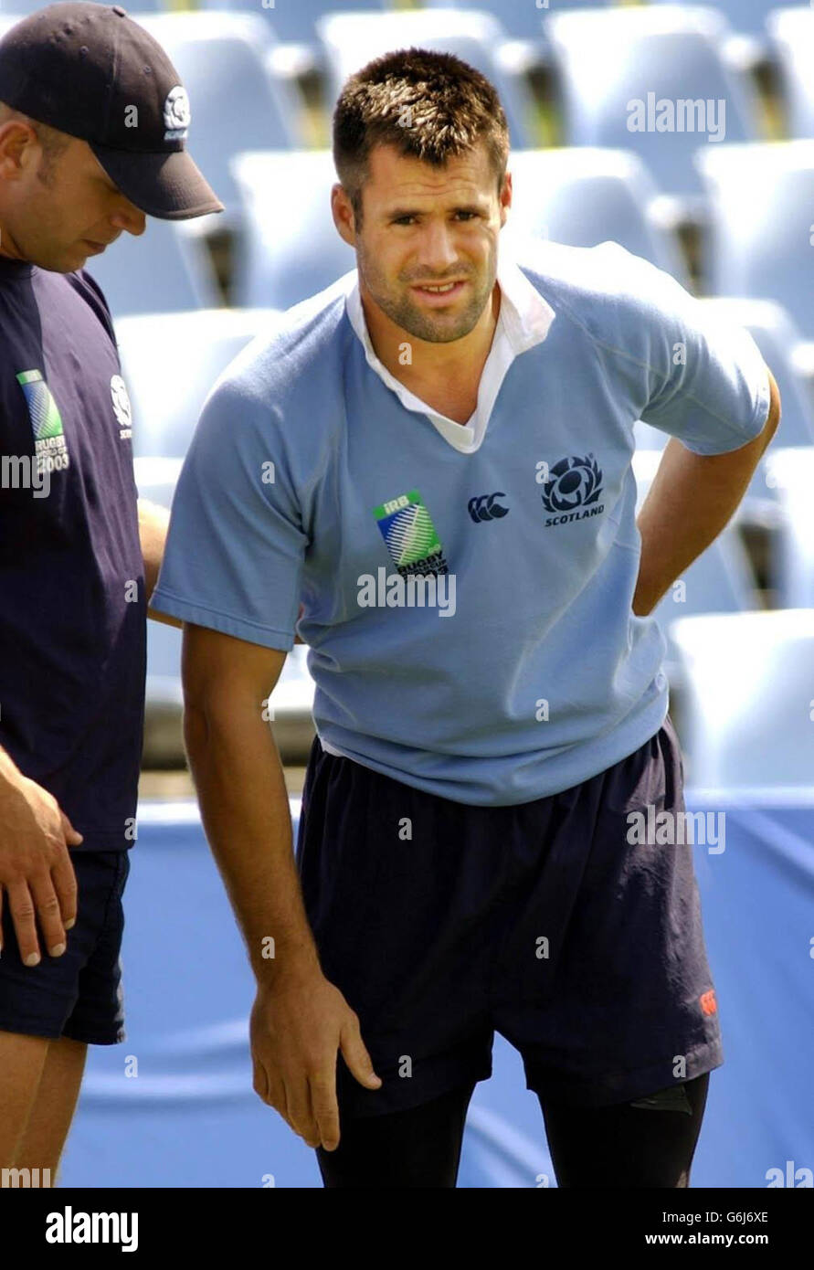 Scotland`s Kenny Logan rubs his back during training at the Sharks ...