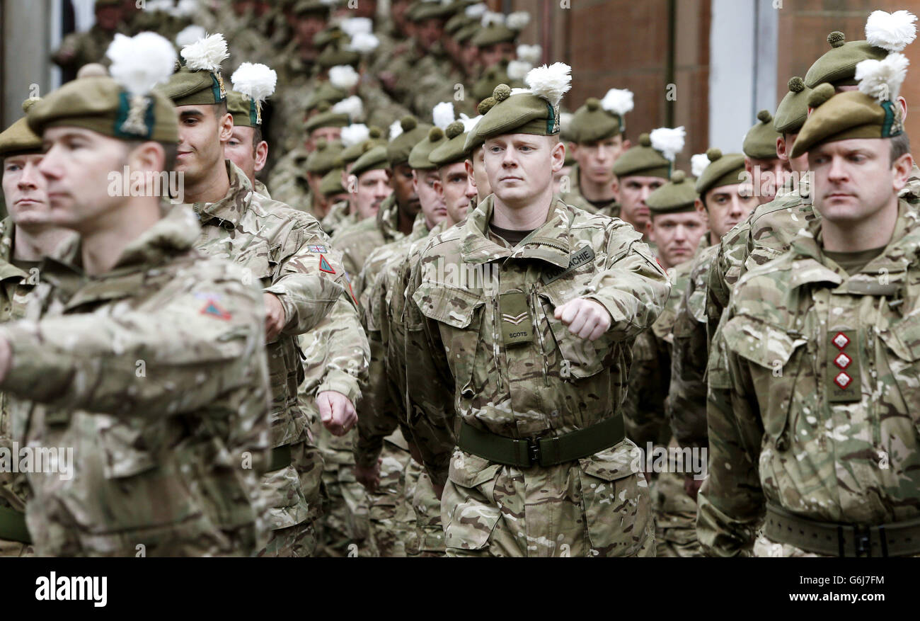 Around 400 members of 2 Scots march through Ayr town centre in Scotland ...