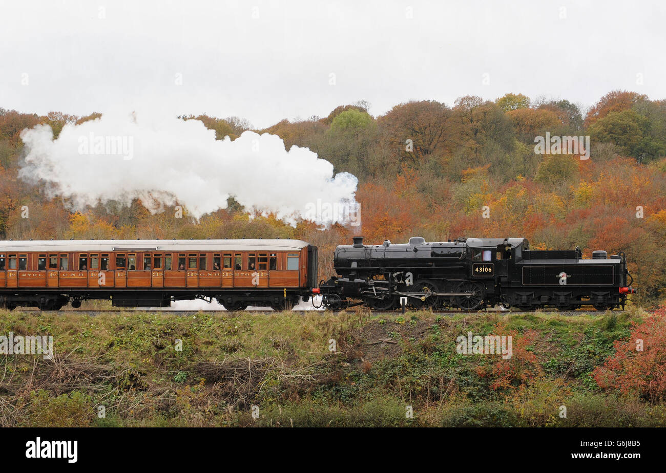 Steam engine 43106 'The Flying Pig' travels between Bewdley and Arley ...