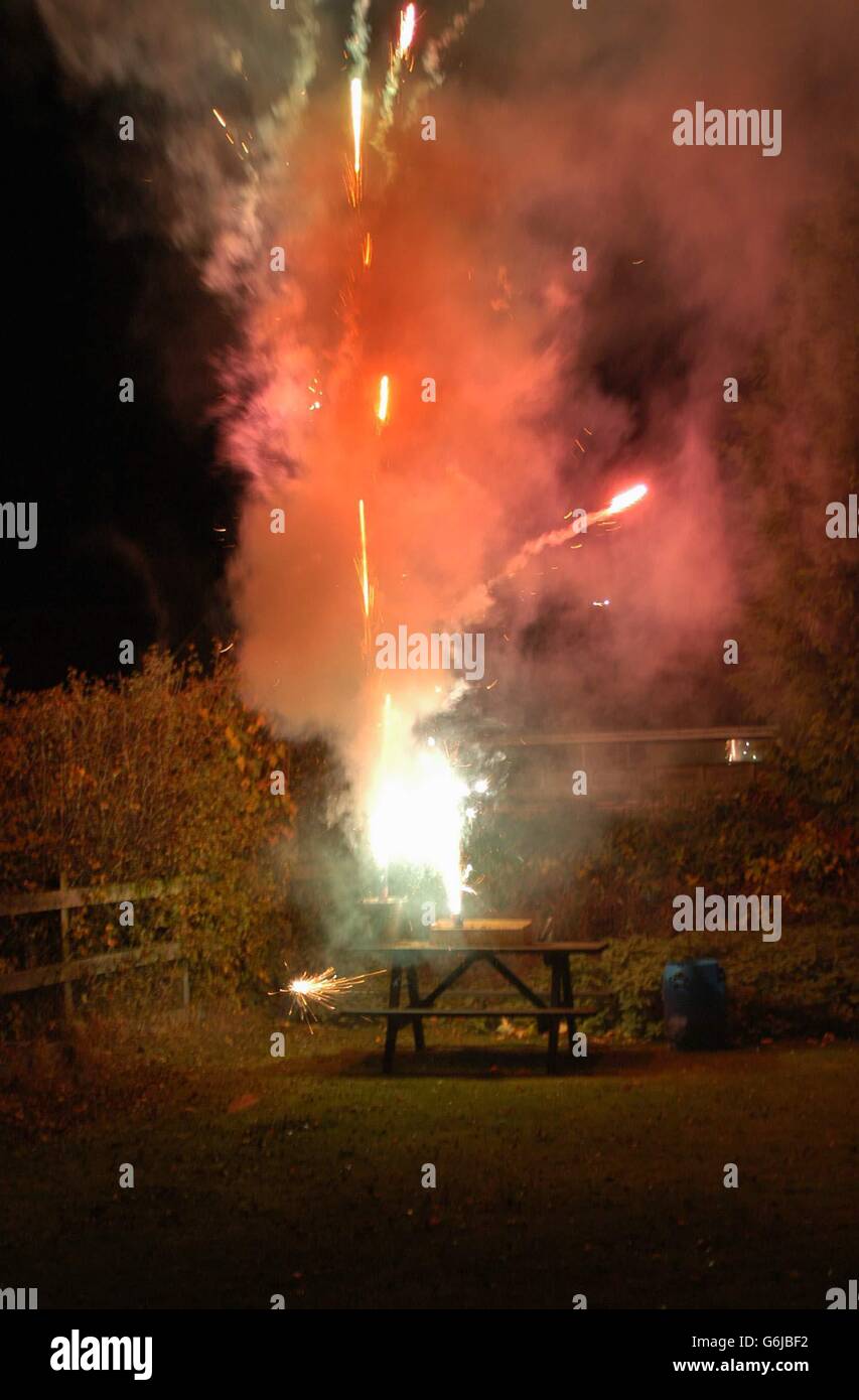 Fireworks going off at a fireworks display and bonfire at the Ebor Inn ...