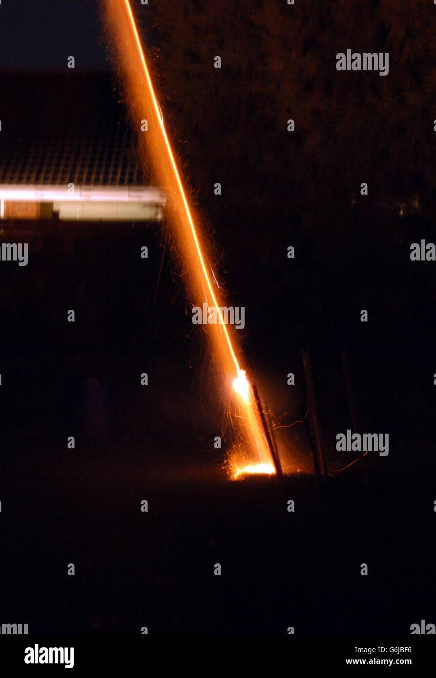 A rocket firework shoots into the sky during a fireworks display at the ...