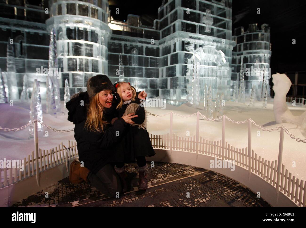 Four year old Ida Lavritzson and her mother Erica Bergsmeds look at ice ...