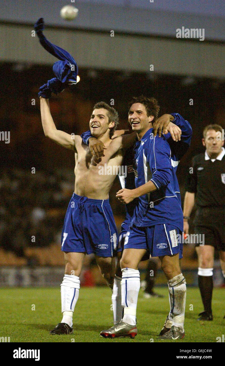 Ford's Alex Fiddes, left, celebrating after his second half equaliser ...