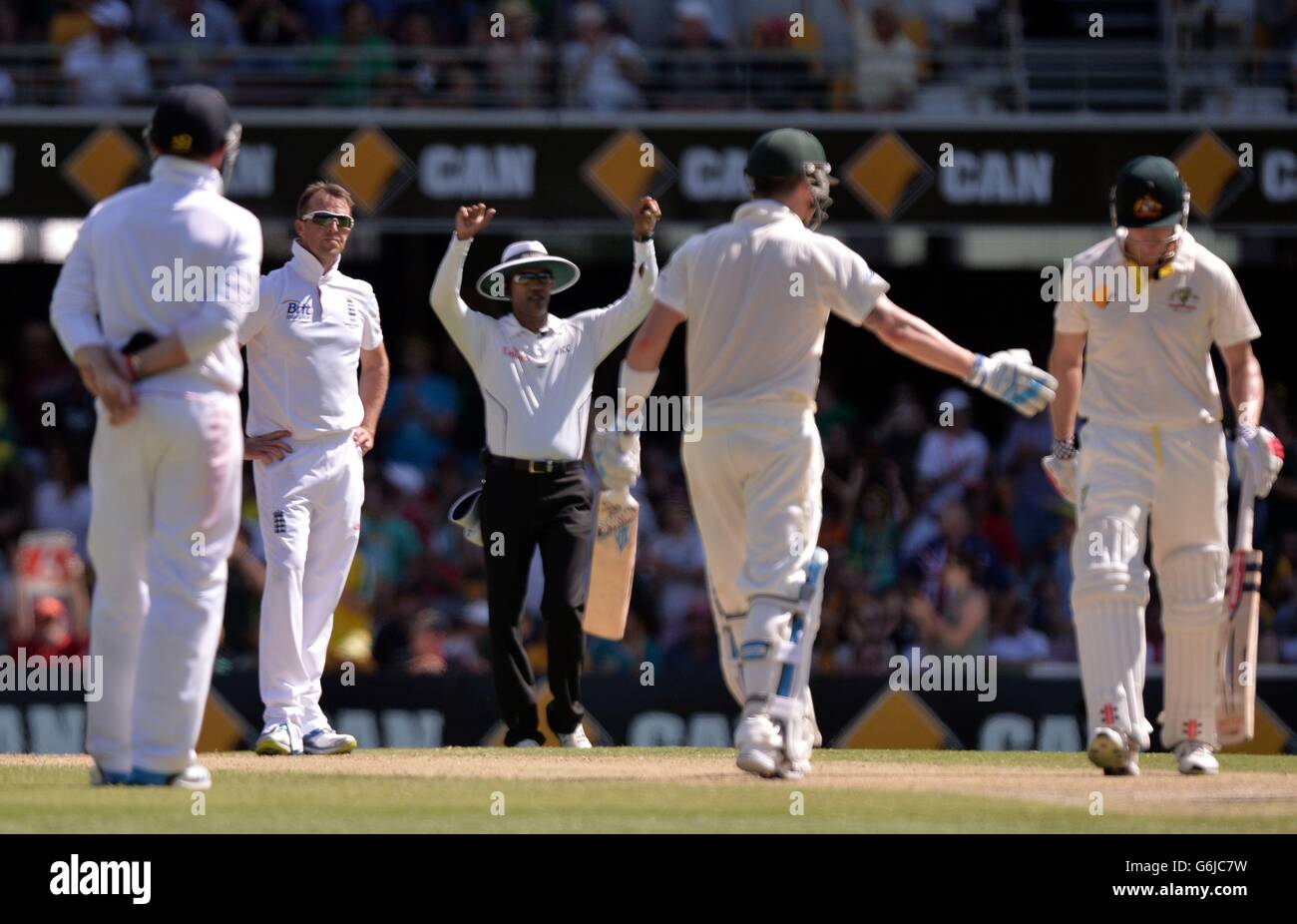 England's Graeme Swann reacts after Australia's George Bailey (right ...