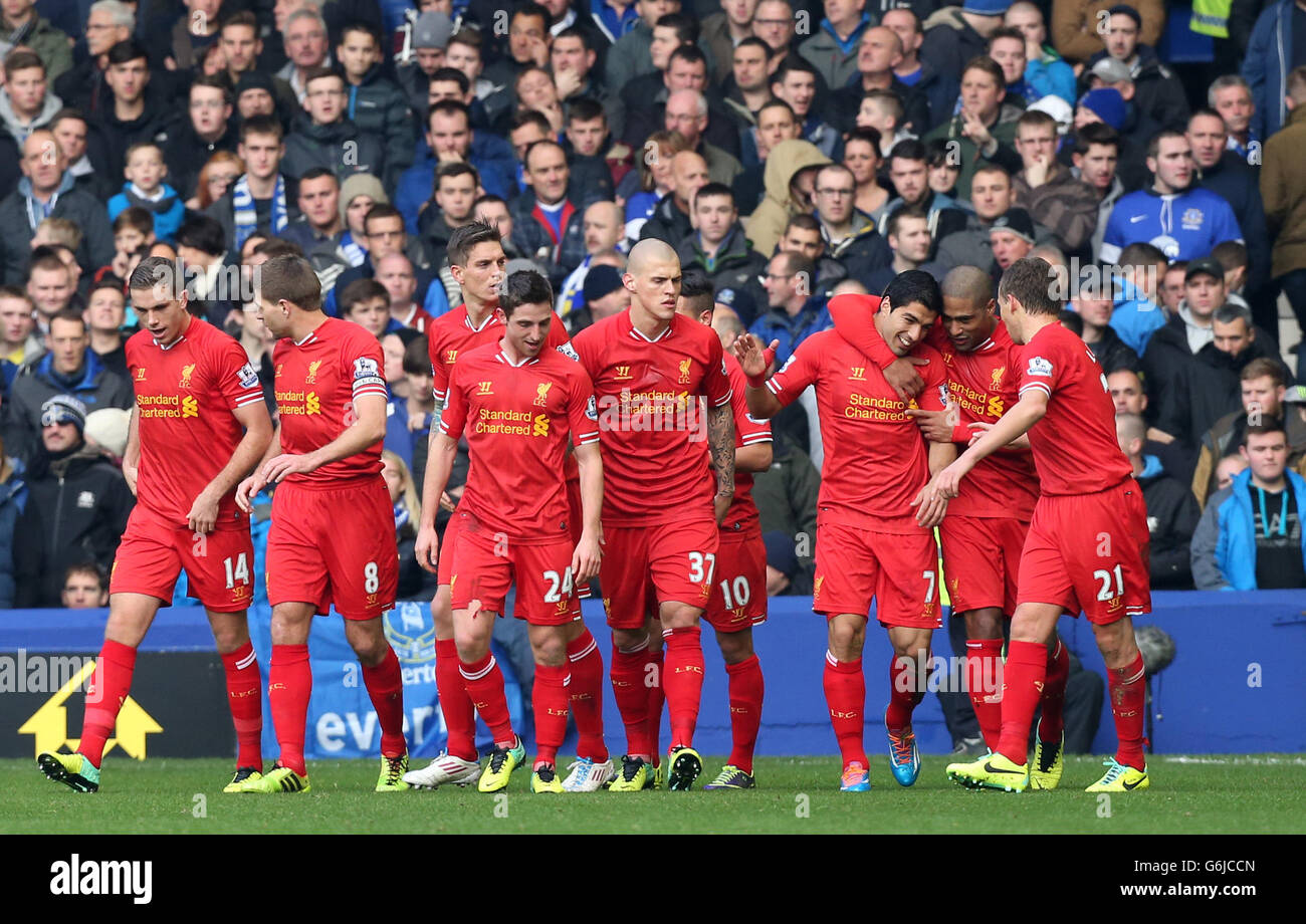 Liverpools luis suarez celebrates his goal hi-res stock photography and ...