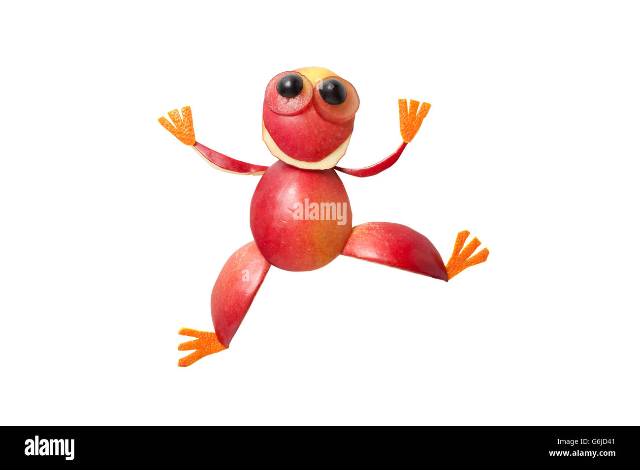 Frog in funny pose made of red apple on isolated background Stock Photo ...