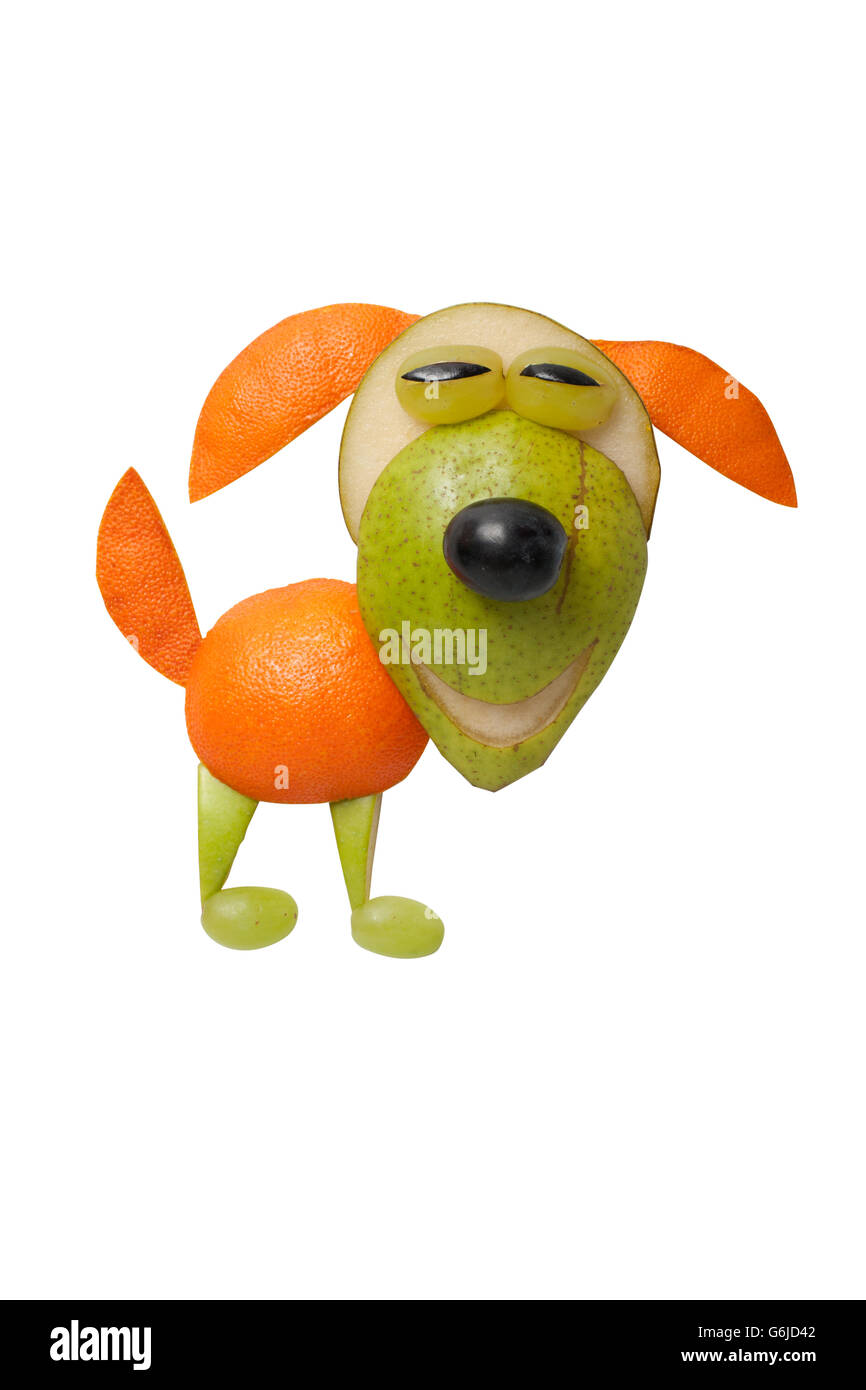 Happy dog made of fruits on isolated background Stock Photo - Alamy