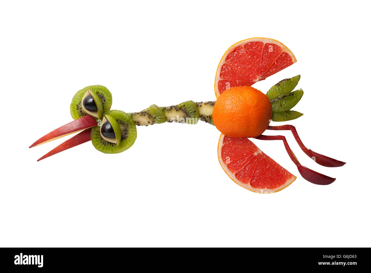 Amusing heron made of fruits on white background Stock Photo - Alamy