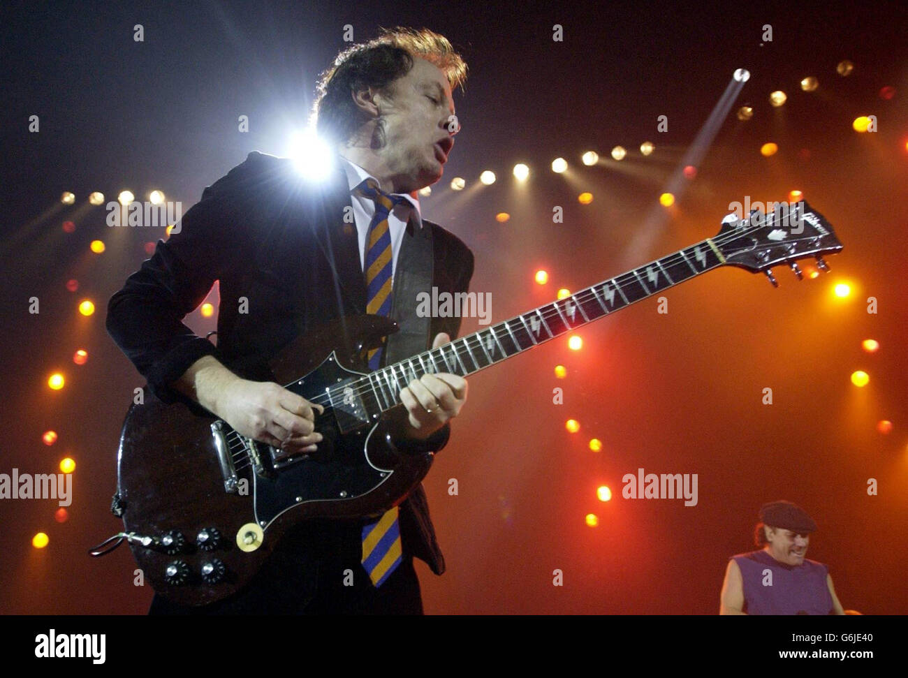 Australian heavymetal band AC/DC's lead guitarist Angus Young ...