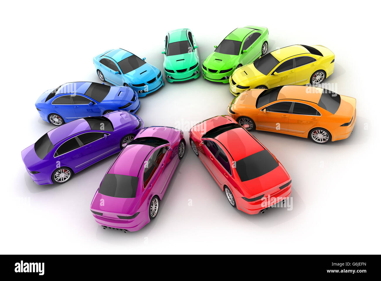 Many cars colour on a white background (done in 3d rendering Stock ...