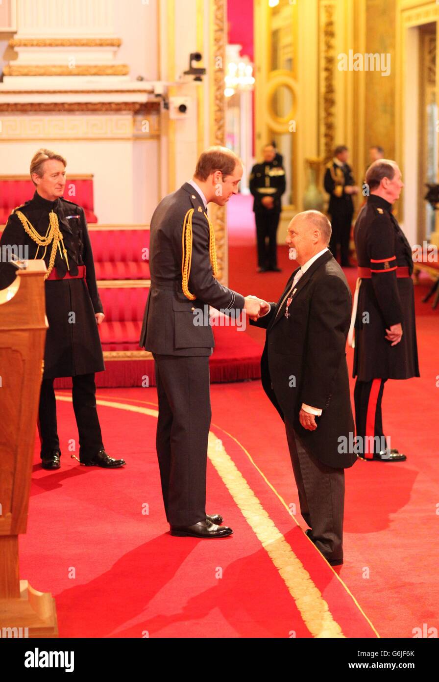 Derek Talbot from Whitley Bay is made an MBE by the Duke of Cambridge during an investiture ...