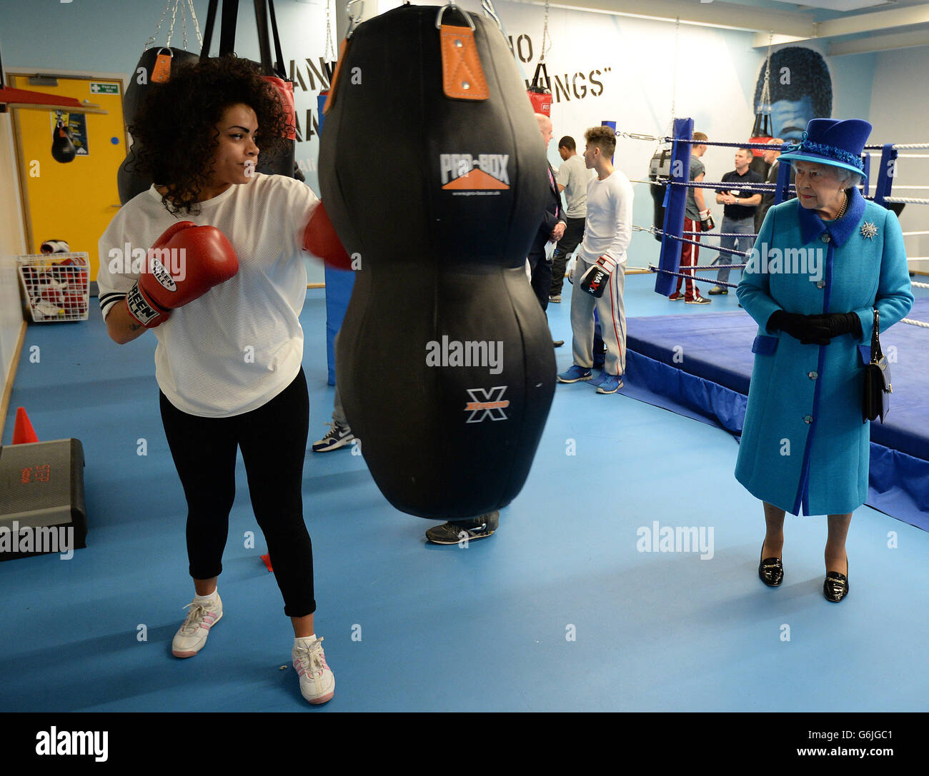 Queen Elizabeth II watching boxing training during a visit to The ...