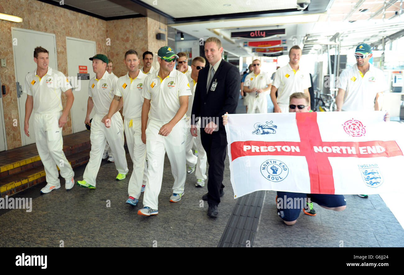 A member of the Barmy Army holds a flag of Saint George as the ...