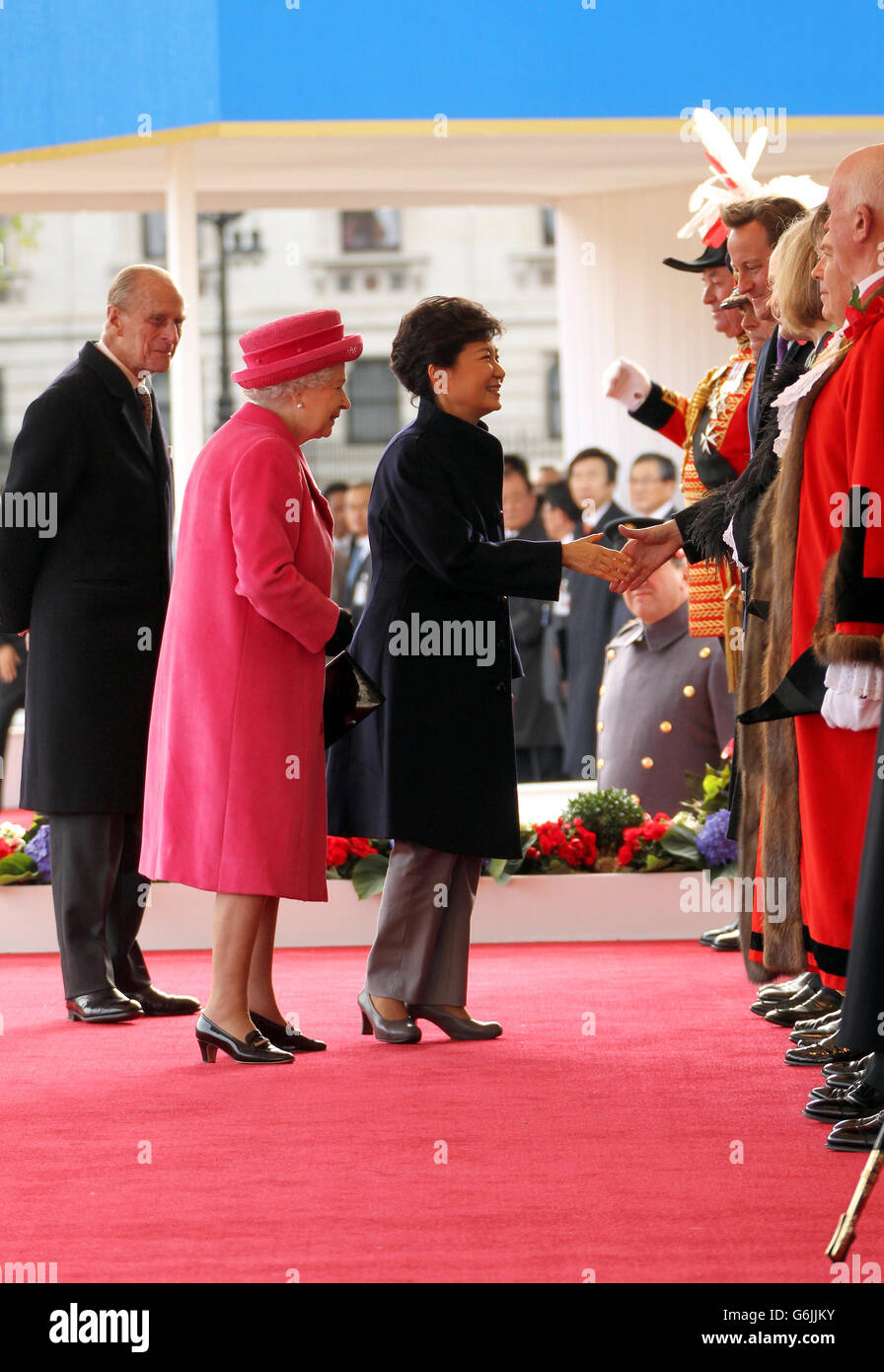 Queen Elizabeth II and the Duke of Edinburgh during a ceremonial ...