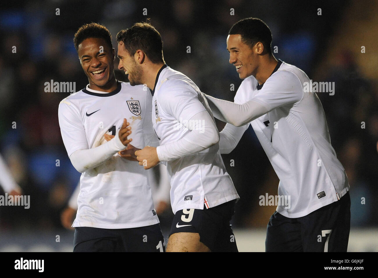 England's Danny Ings (centre) celebrates scoring the sixth goal with ...