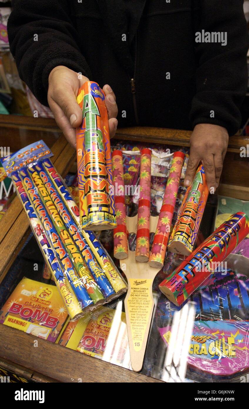 Fireworks Stock. Fireworks on sale in a North London store Stock Photo ...