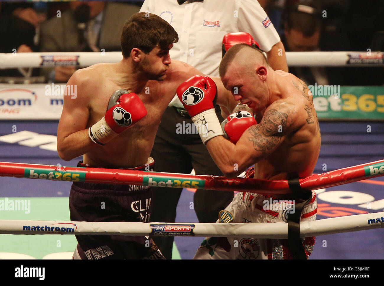 Rocky Fielding (left) knocks down Luke Blackledge in their Commonwealth ...