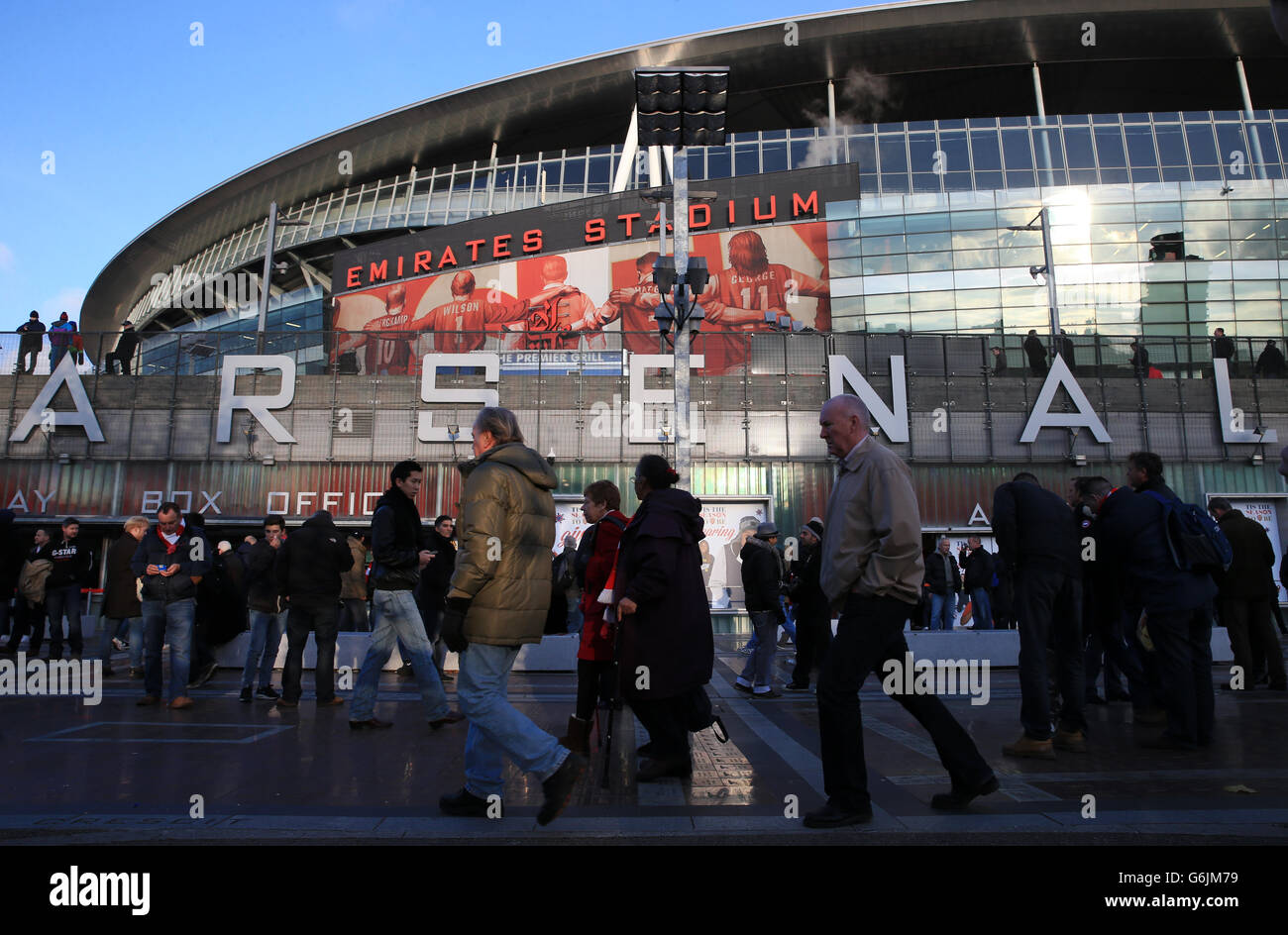 Arsenal Fans Outside The Emirates Stadium High Resolution Stock ...