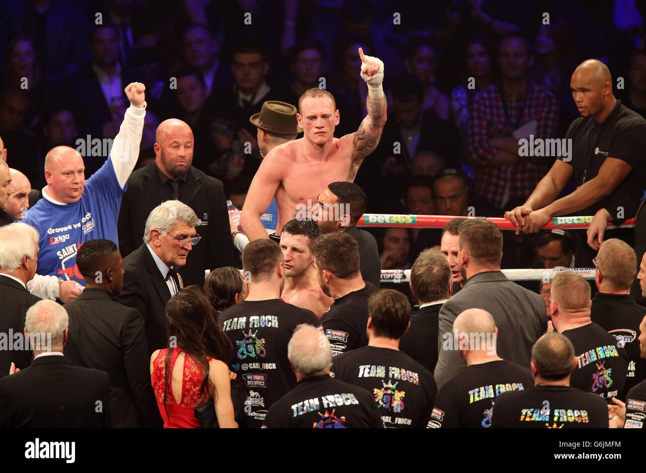 George Groves (top centre) rises above Carl Froch (bottom centre) and ...