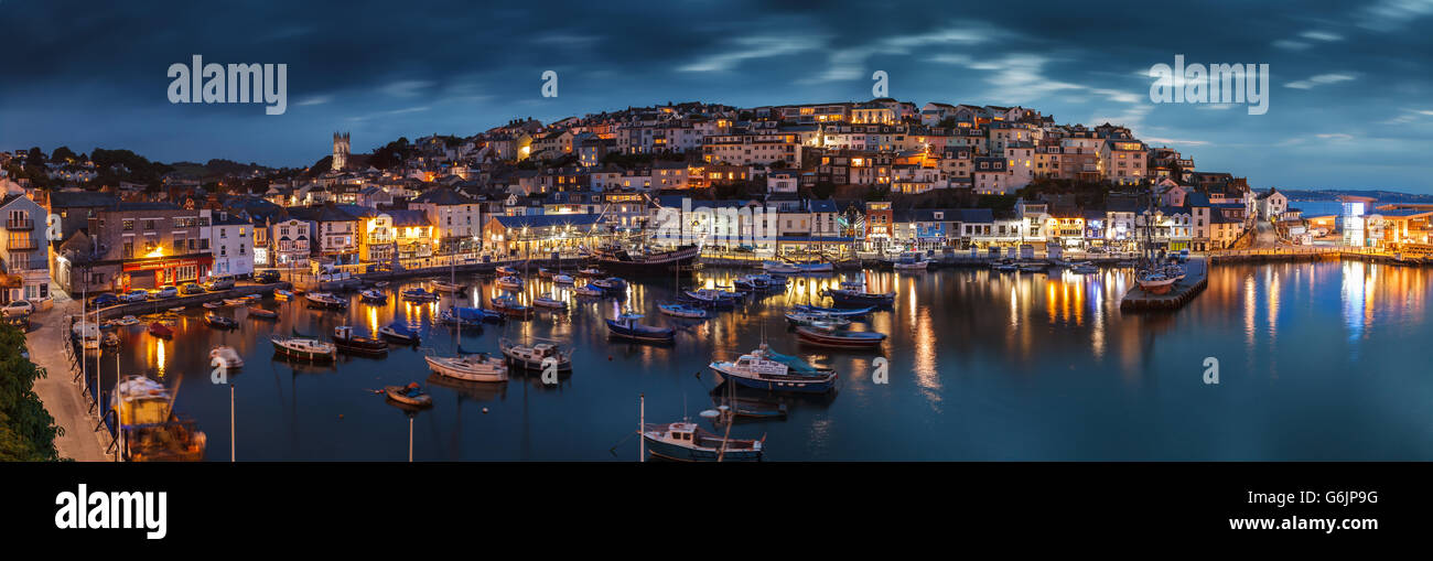 Brixham Harbour at Night Stock Photo - Alamy