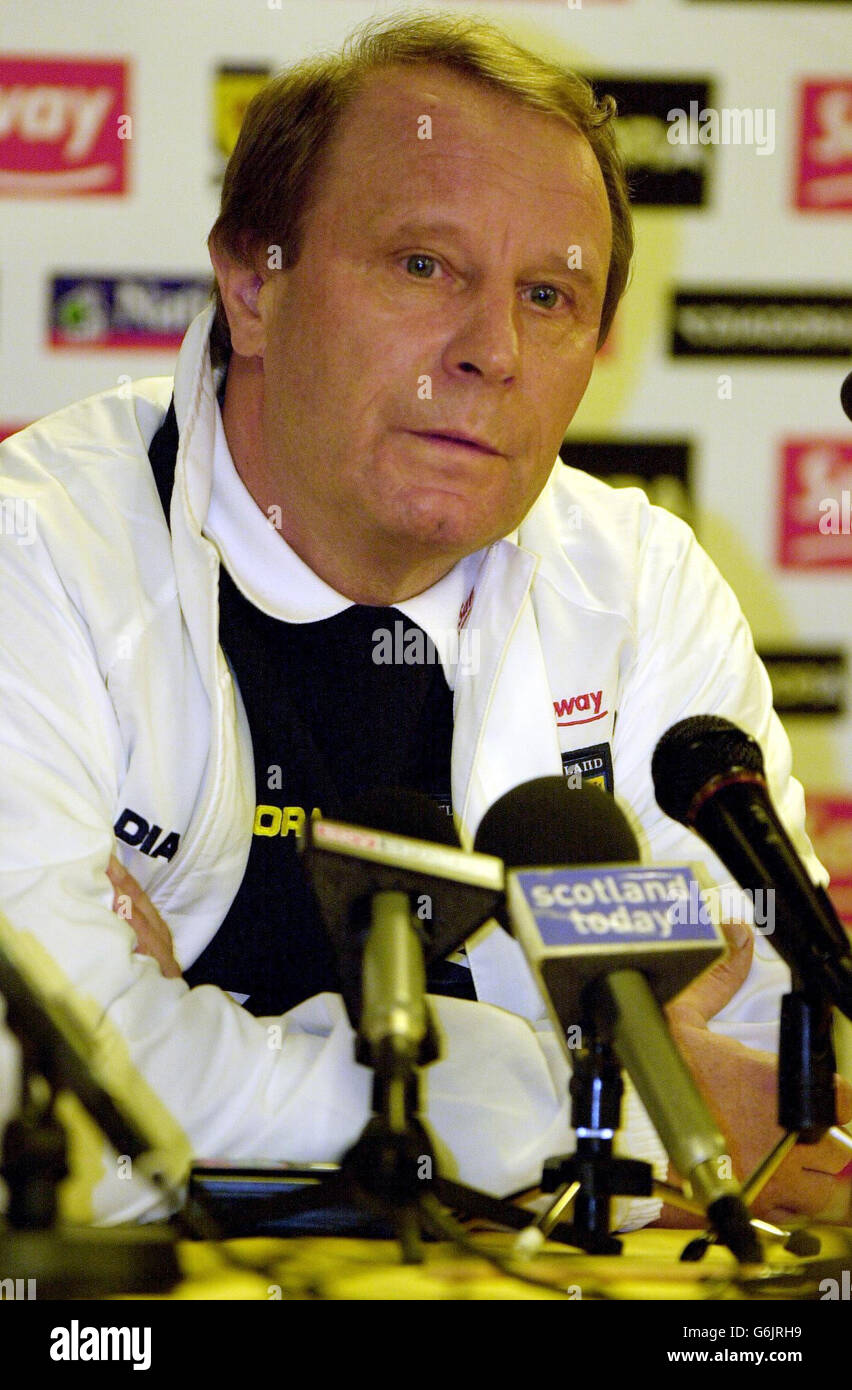 Scotland manager Berti Vogts speaks during a press conference at the ...