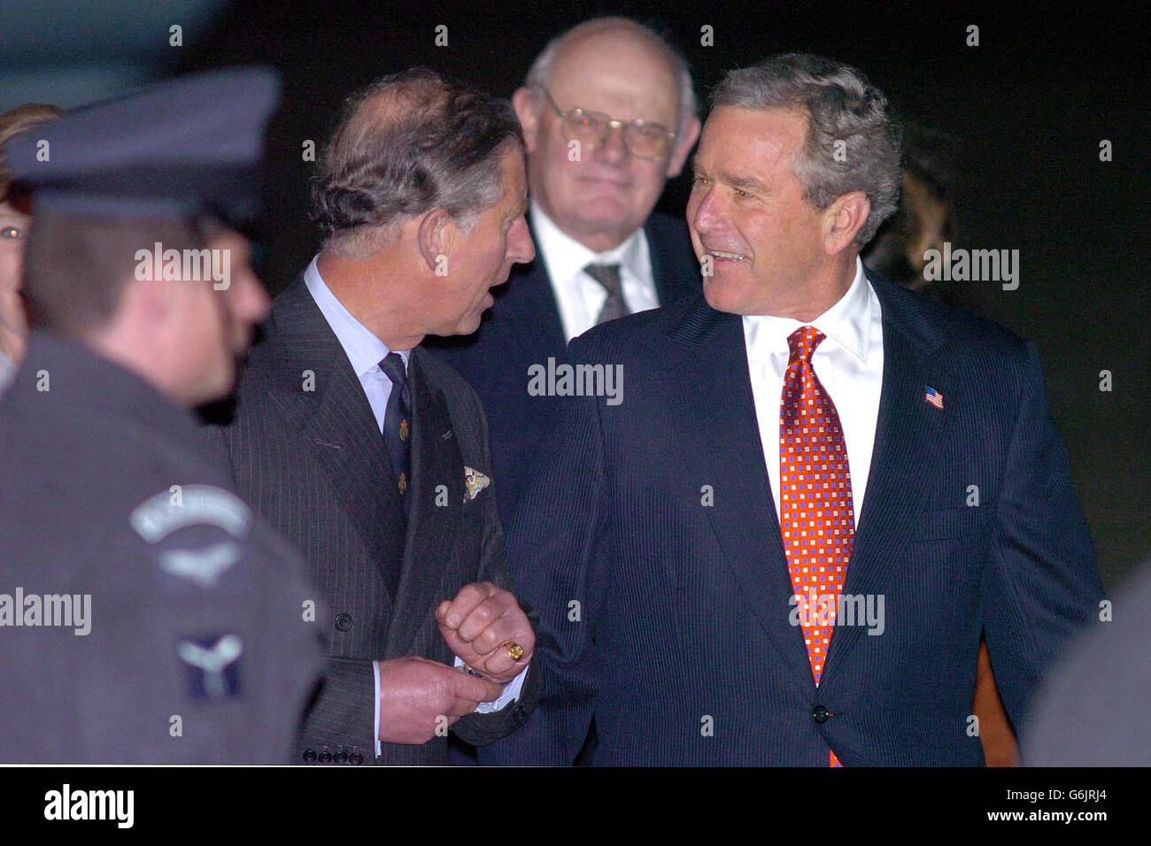 US President George Bush is greeted by the Prince of Wales after ...