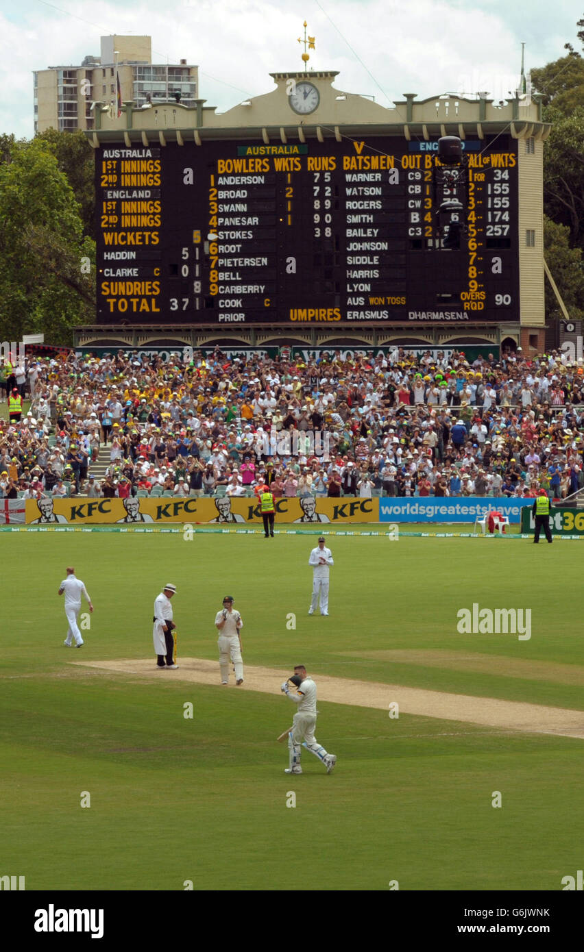 Australia's Michael Clarke celebrates scoring 100 not out during day ...