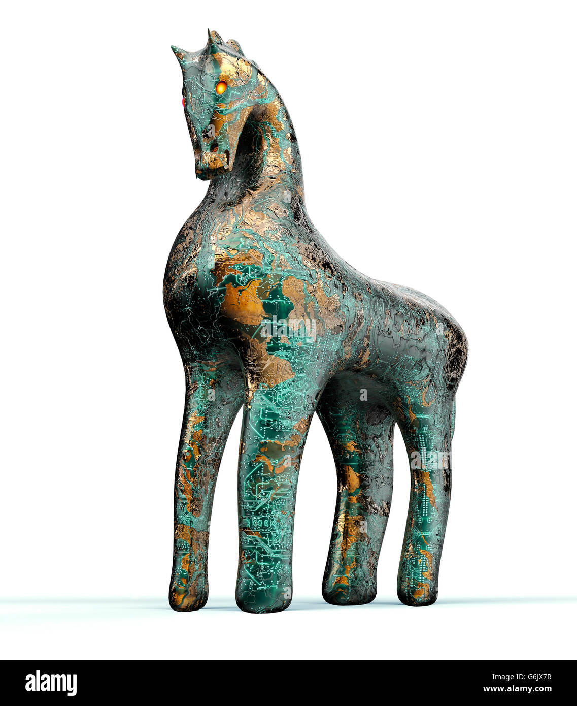 computer safety concept, trojan horse in isolated on white with ...