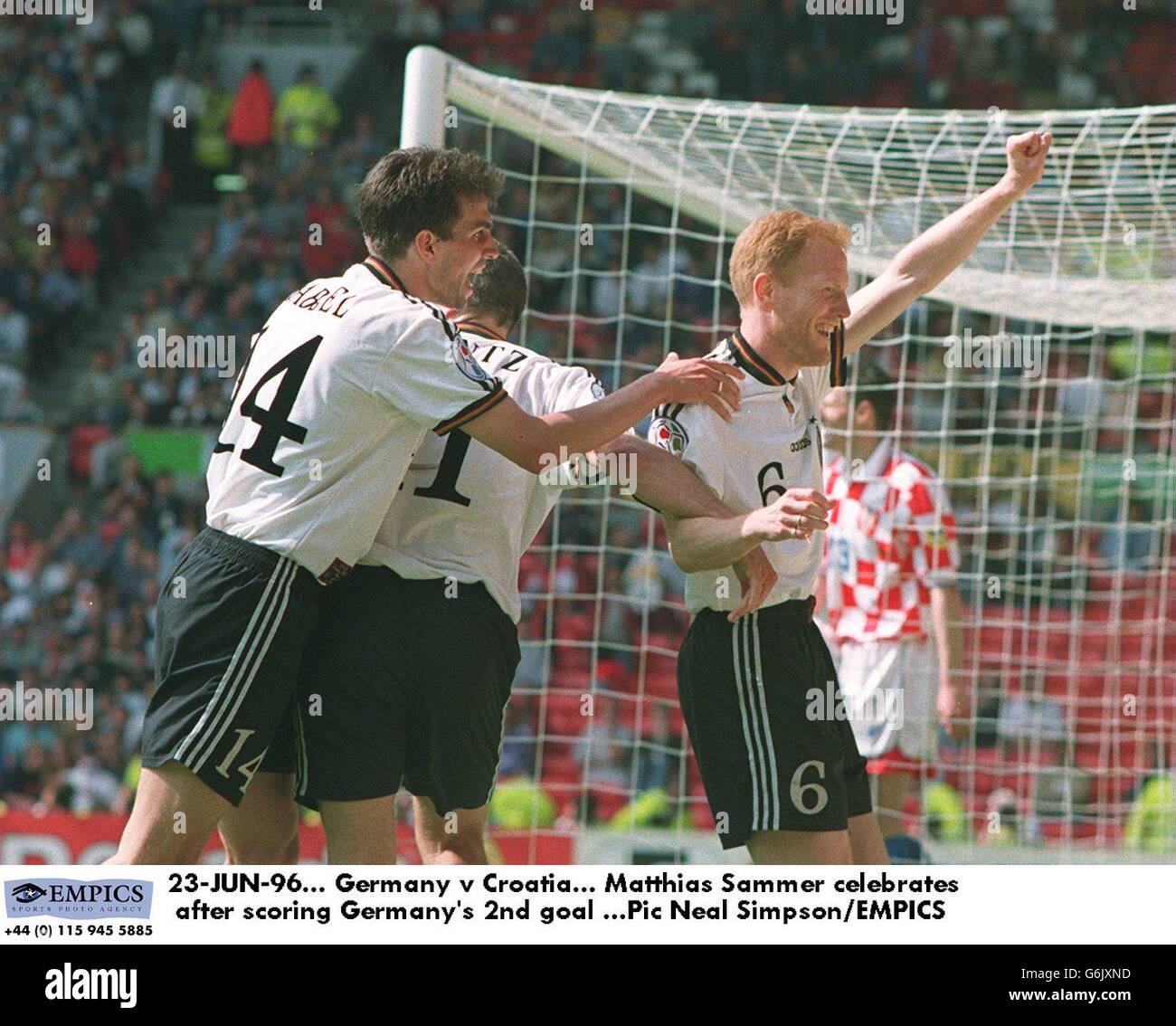 23-JUN-96. Germany v Croatia. Matthias Sammer celebrates after scoring ...