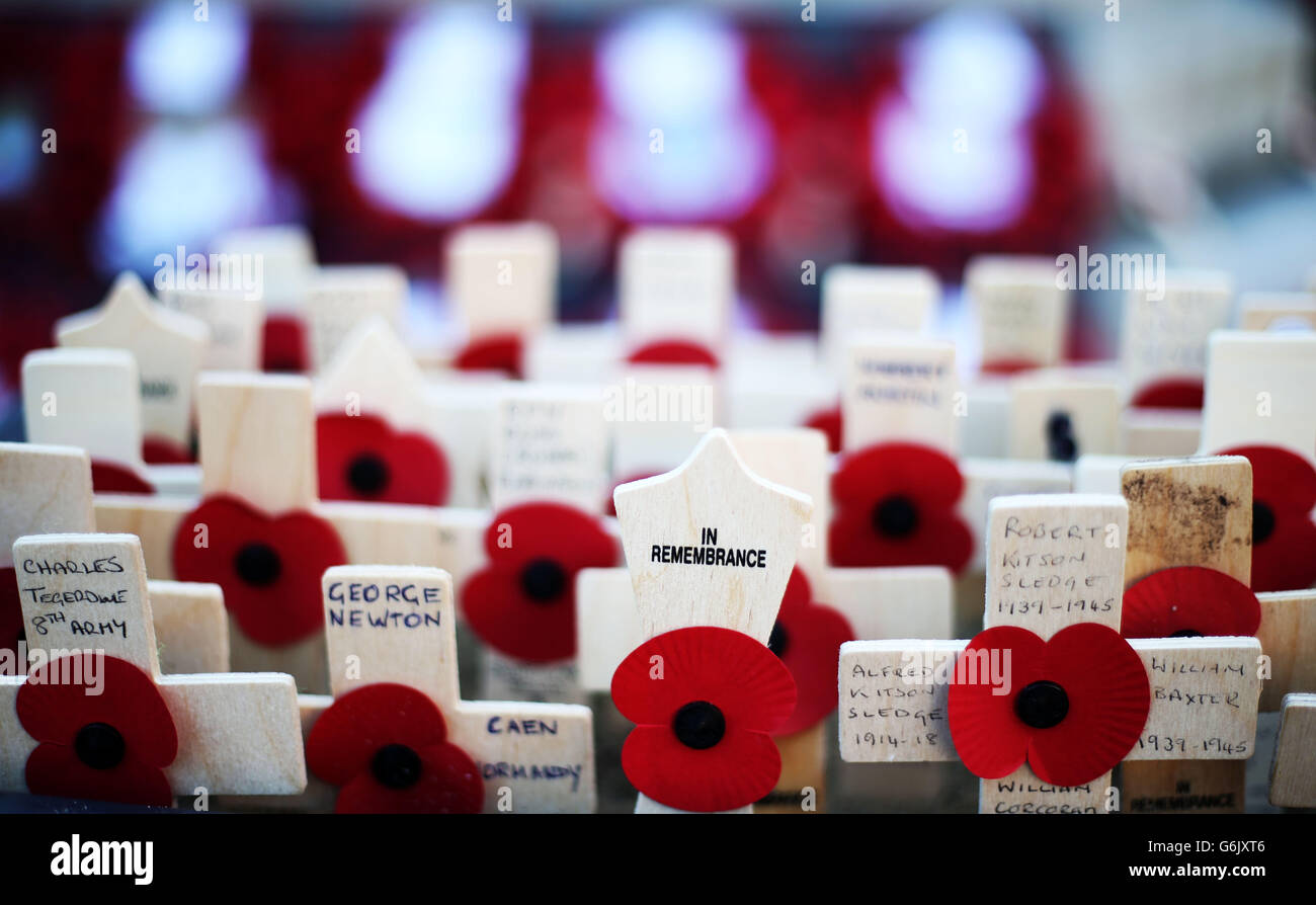 Remembrance Sunday crosses and poppies at the war memorial in Leeds ...