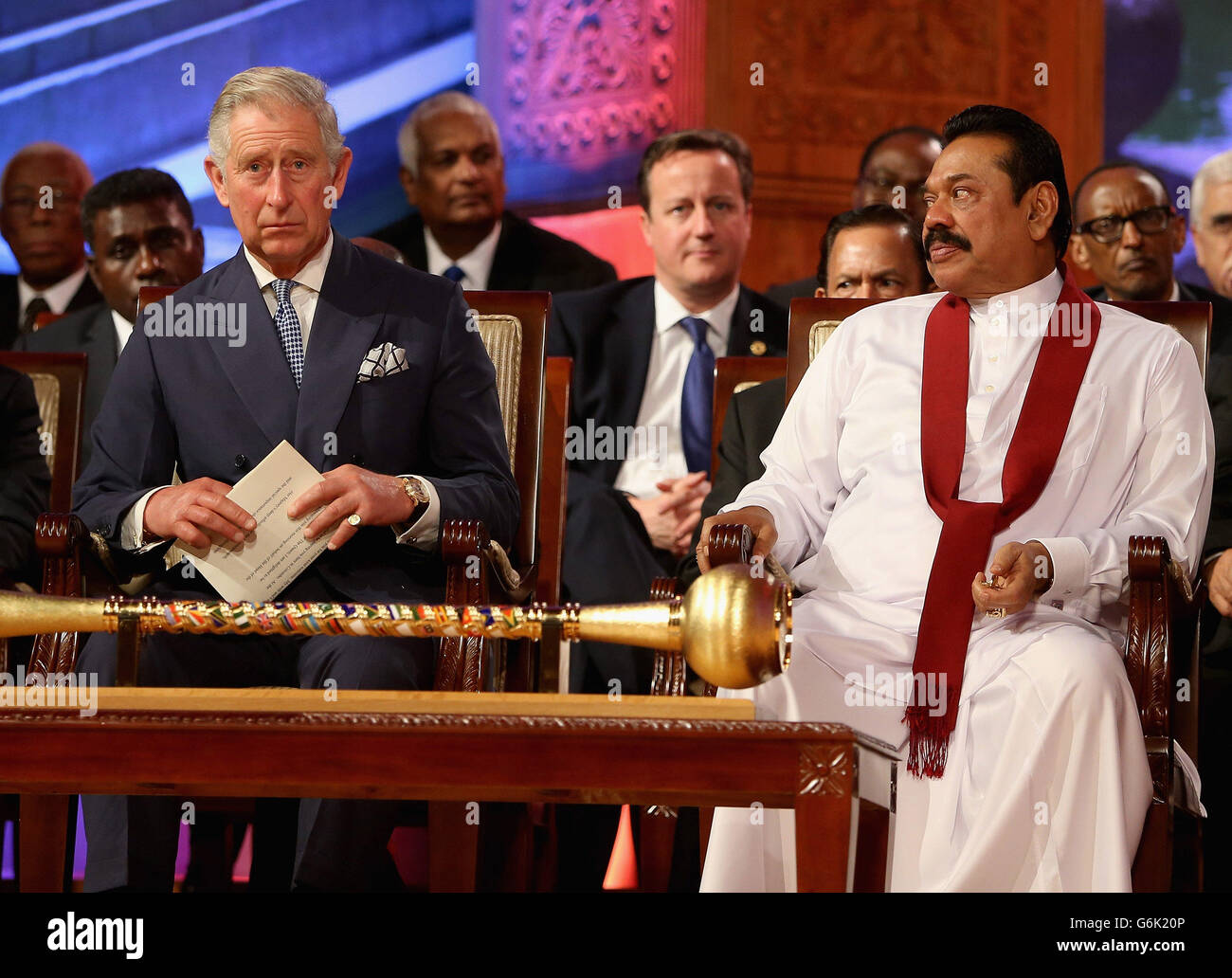 President Mahinda Rajapaksa of Sri Lanka (right) sits next to the ...