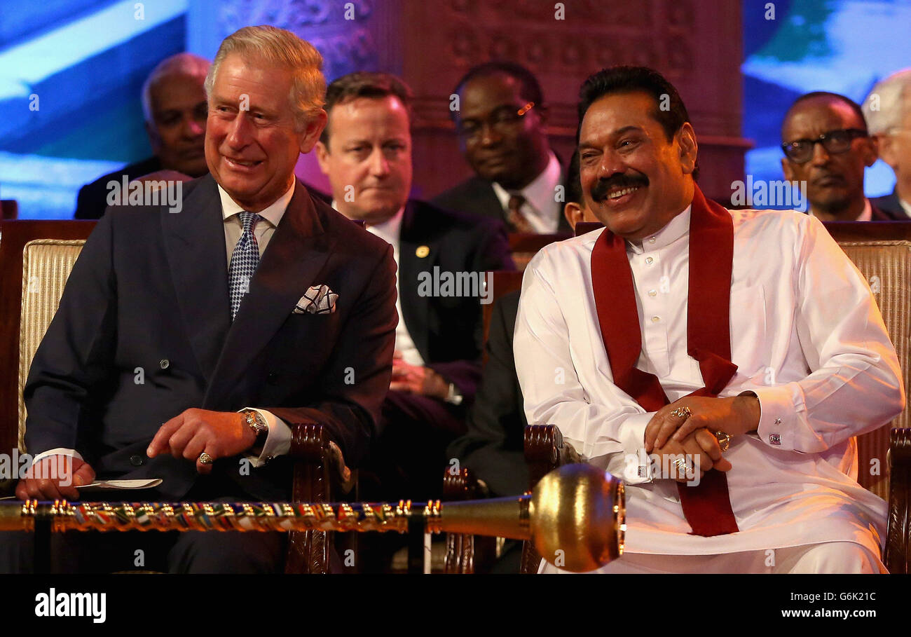 President Mahinda Rajapaksa of Sri Lanka (right) laughs with the Prince ...