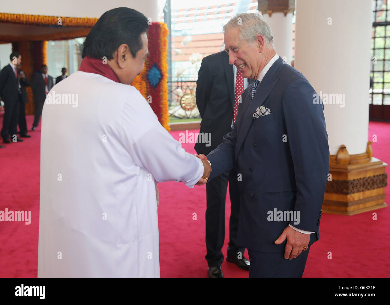President Mahinda Rajapaksa of Sri Lanka greets the Prince of Wales ...