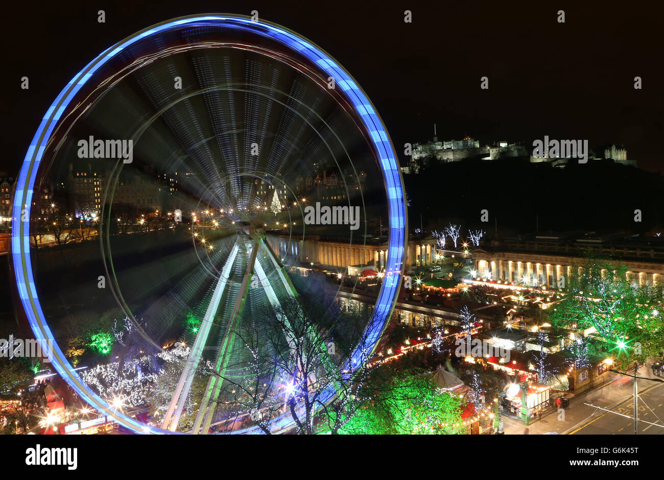 A general view of Princes Street, Edinburgh Castle and the Christmas ...