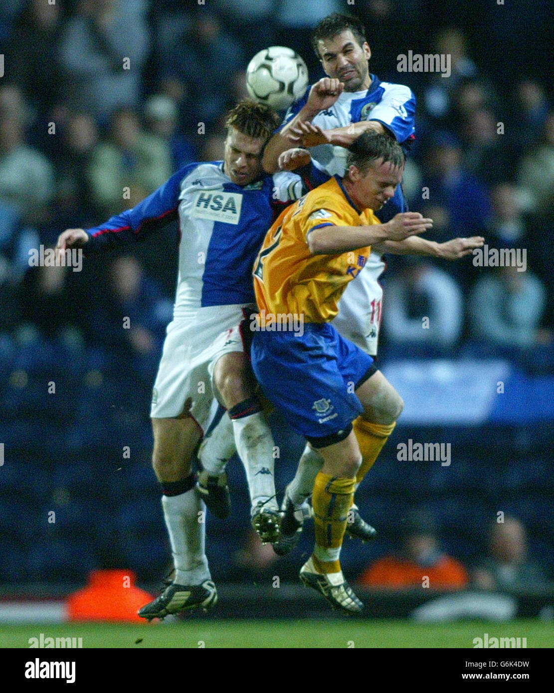 Blackburn Rovers' Garry Flitcroft (left) and goalscorer Markus Babbel ...