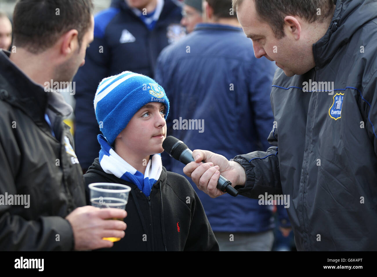 Young fan is interviewed outside goodison park the game hi-res stock ...