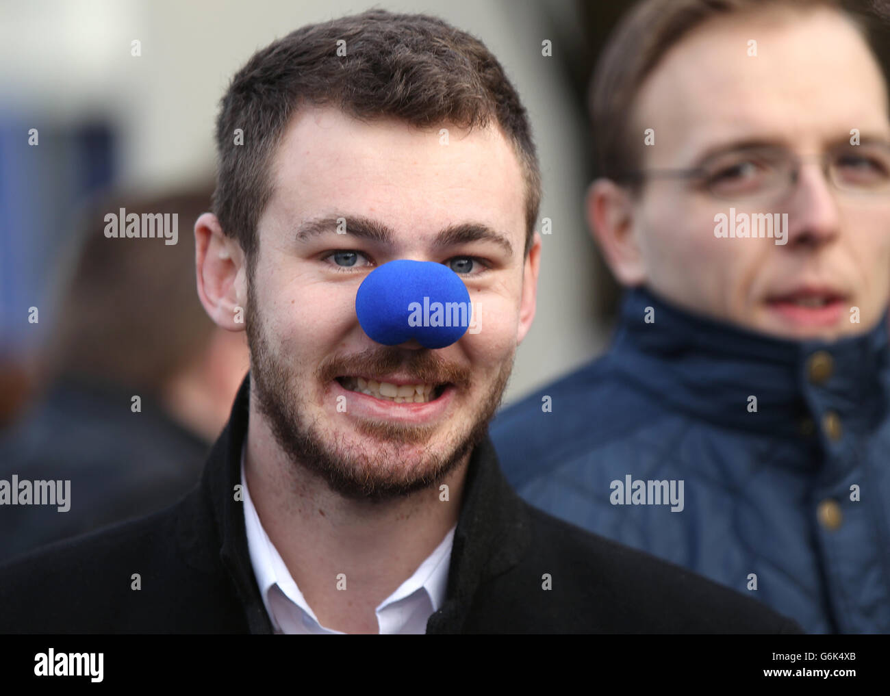An everton fan wearing a blue nose outside goodison park hi-res stock ...
